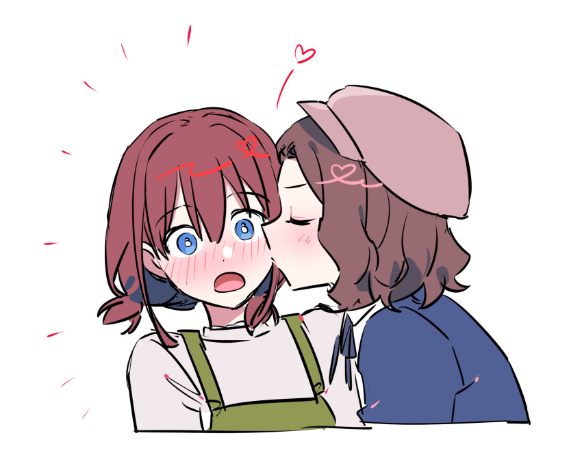 Safebooru - 2girls blue eyes blue shirt blush brown hair closed eyes commentary request ebizuka ...