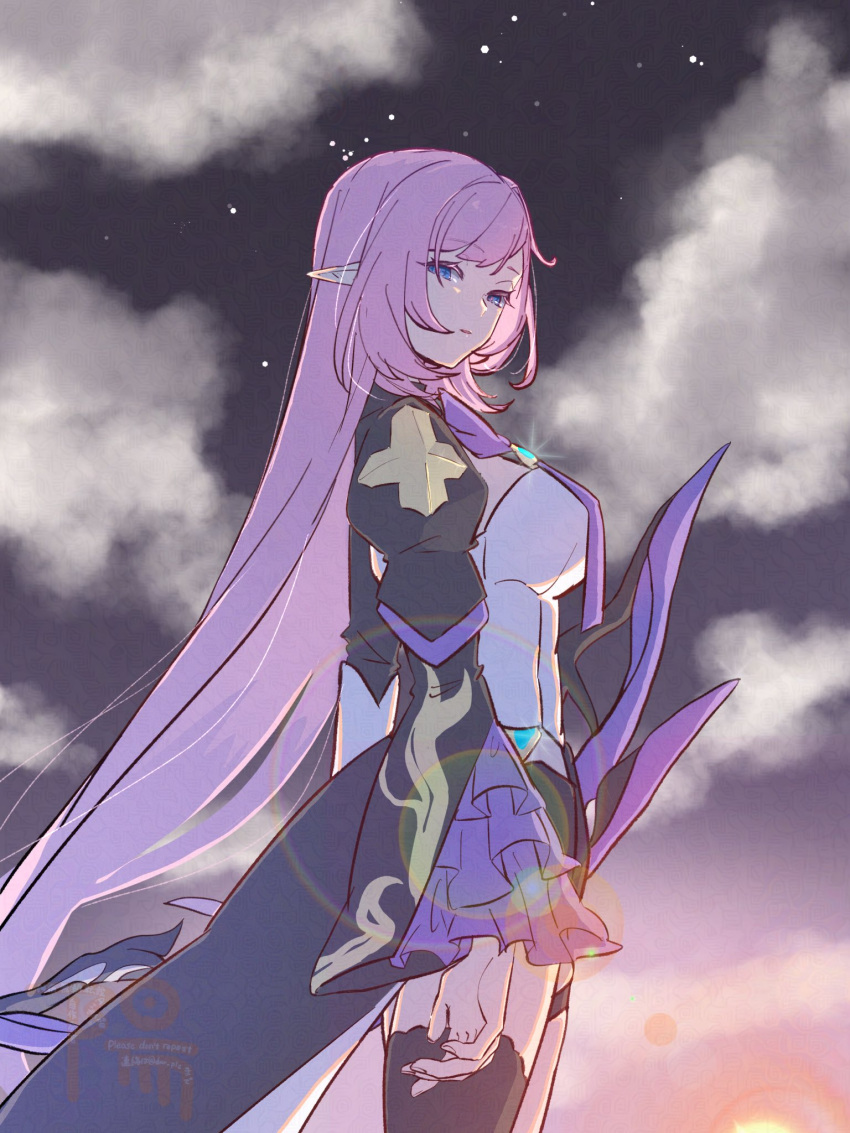 Safebooru - 1girl black thighhighs blue eyes bow (weapon) clouds commentary dmr pic elysia ...