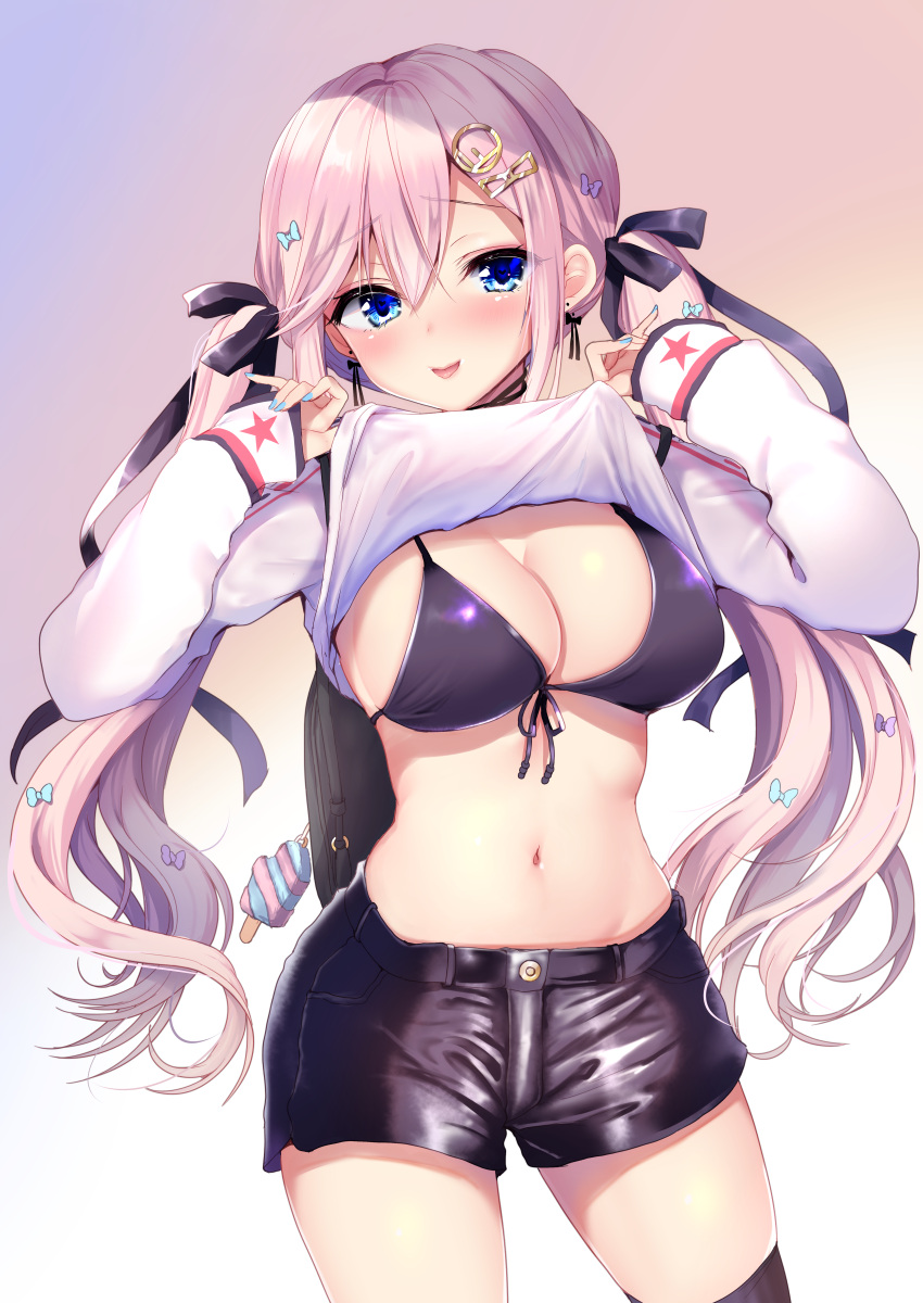 Safebooru - 1girl :p absurdres aqua nails ayuma sayu bangs bikini bikini under clothes black ...