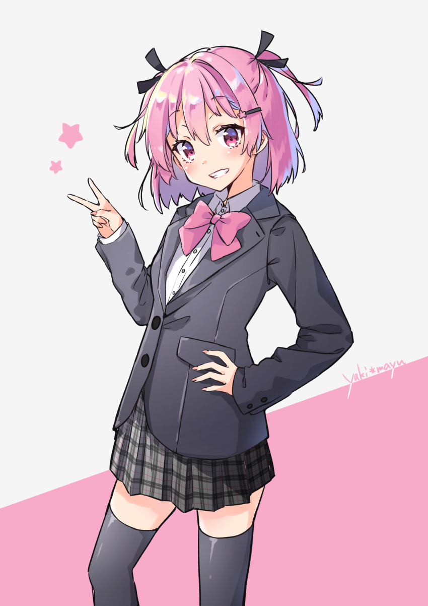 Safebooru - 1girl artist name bangs black jacket black legwear black ...