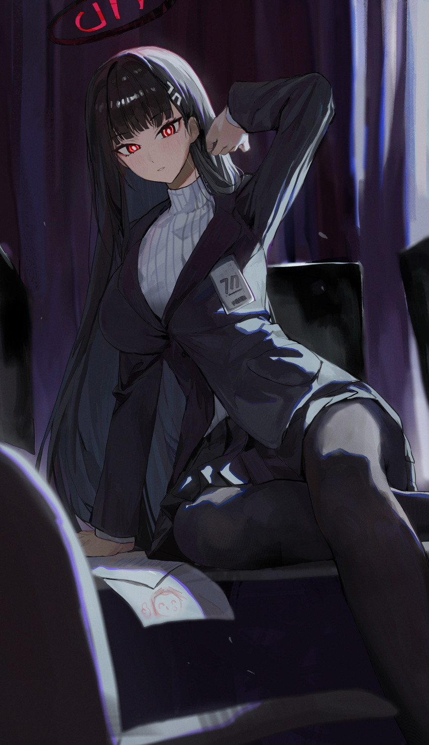 Safebooru - 1girl absurdres black hair black jacket black pantyhose black skirt blazer blue ...