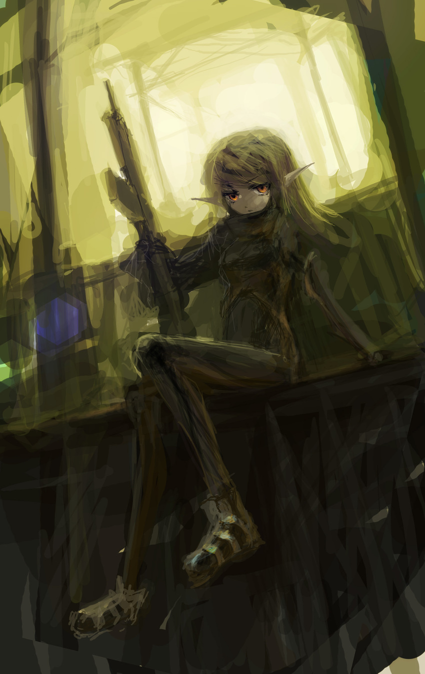 Safebooru - bad id blonde hair elf gun highres lm7 (op-center) op ...