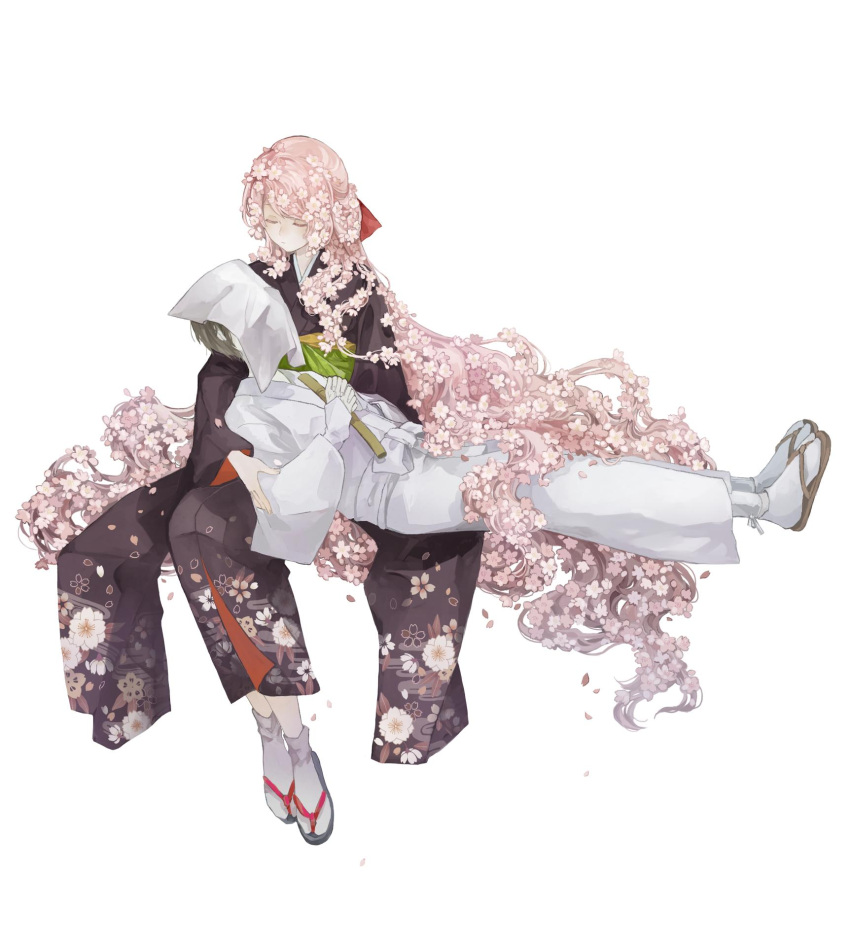 Safebooru - 1boy 1girl absurdly long hair cherry blossoms closed eyes commentary request corpse ...