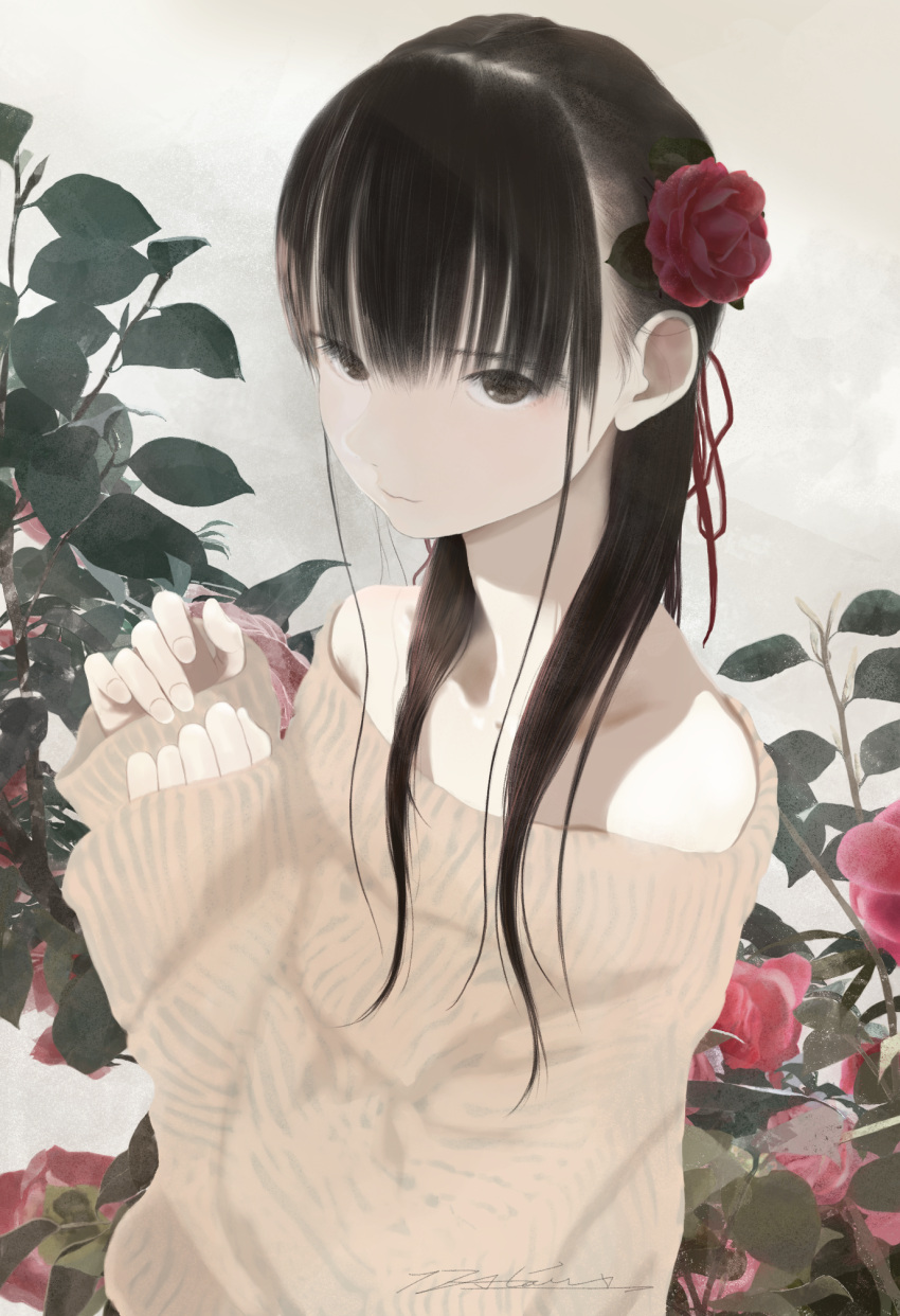 Safebooru 1girl Bangs Bare Shoulders Black Eyes Black Hair Blunt 0009