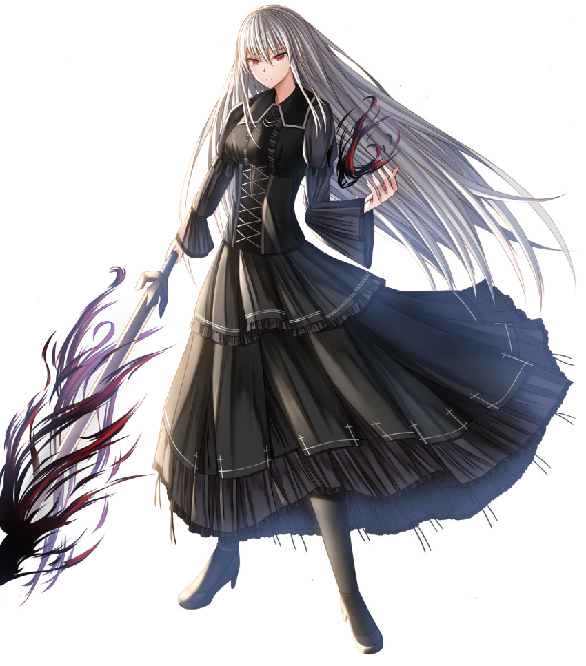Safebooru - 1girl black corset black dress black socks corset dress full body grey hair high ...