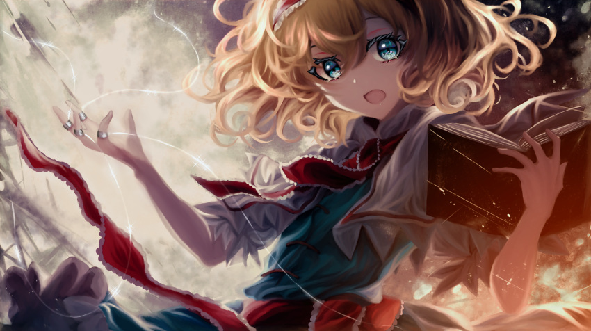 Safebooru - 1girl alice margatroid blonde hair blue dress blue eyes book capelet commentary ...