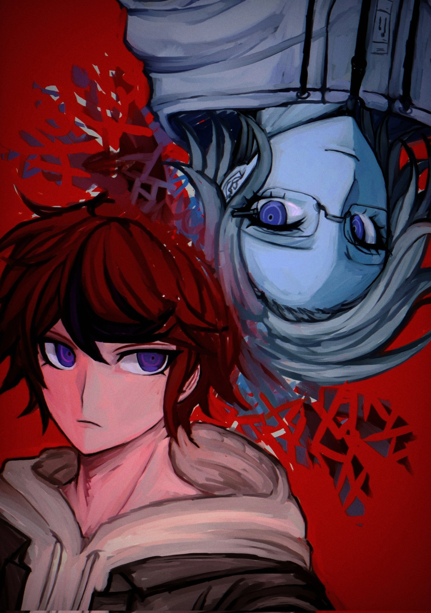 Safebooru - 2boys aotsuki eito blue eyes corrupted twitter file frown ...