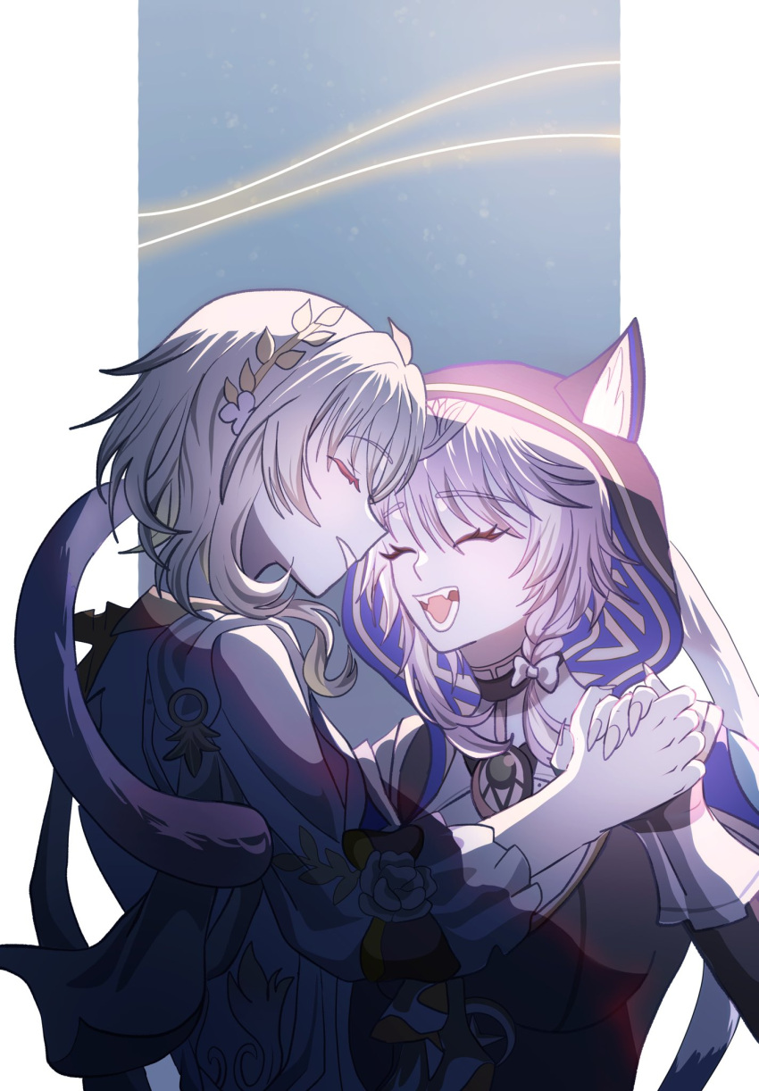 Safebooru - 2girls aglaea (honkai: star rail) animal ears animal hood blonde hair breasts cat ...