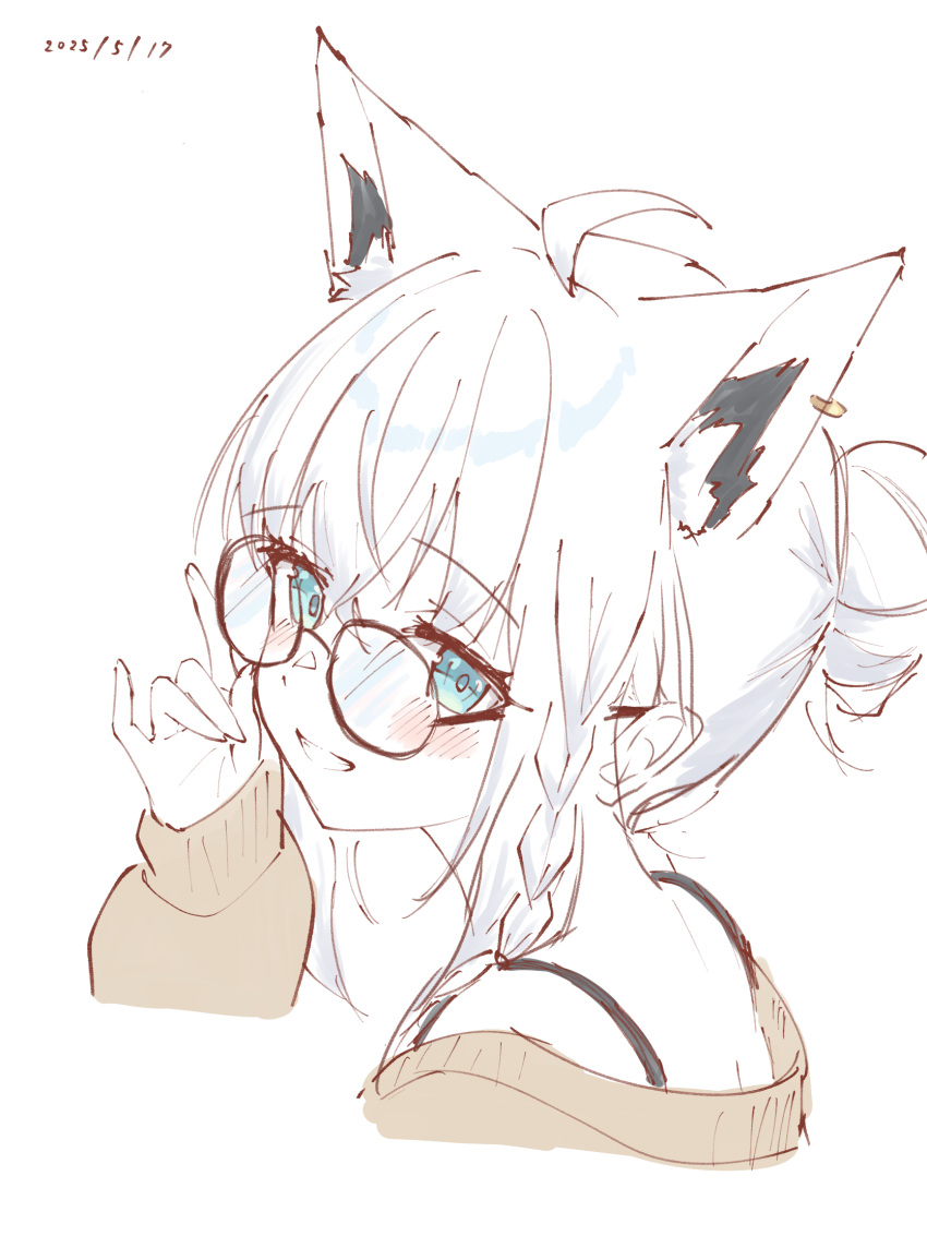 Safebooru - 1girl adjusting eyewear ahoge alternate costume animal ear fluff animal ears aqua ...