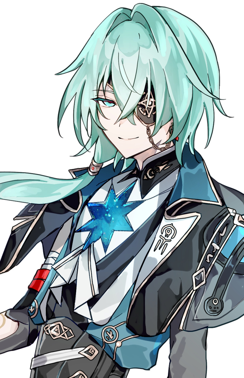 Safebooru - 1boy anaxa (honkai: star rail) aqua hair black gloves black jacket blue eyes close ...
