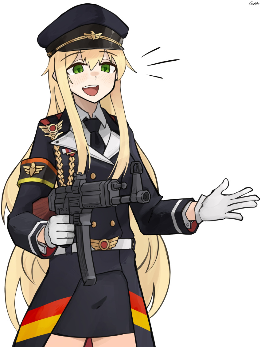 Safebooru - 1girl absurdres armband assault rifle black coat black necktie blonde hair coat ...