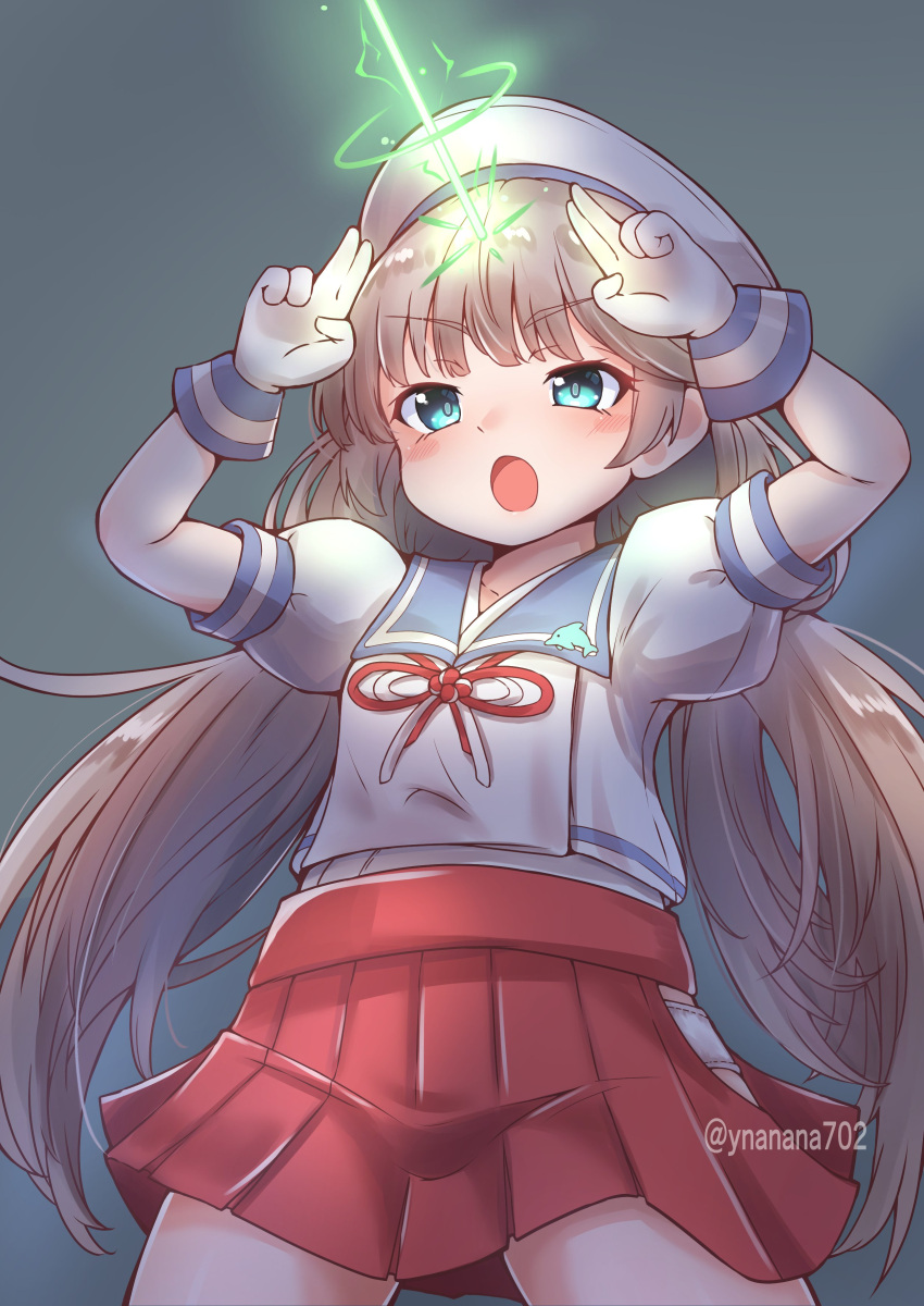 Safebooru - 1girl 702 (naotsu) absurdres blue sailor collar dynamic pose gloves green eyes grey ...