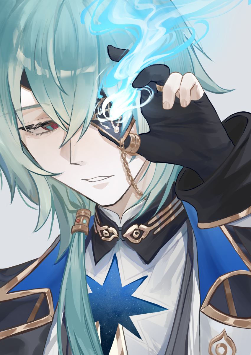 Safebooru - 1boy absurdres anaxa (honkai: star rail) aqua hair black gloves black jacket blue ...