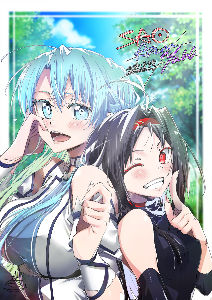 Safebooru - 1121 mikisakura 2girls absurdres ahoge asuna (sao) asuna (sao-alo) bare shoulders ...