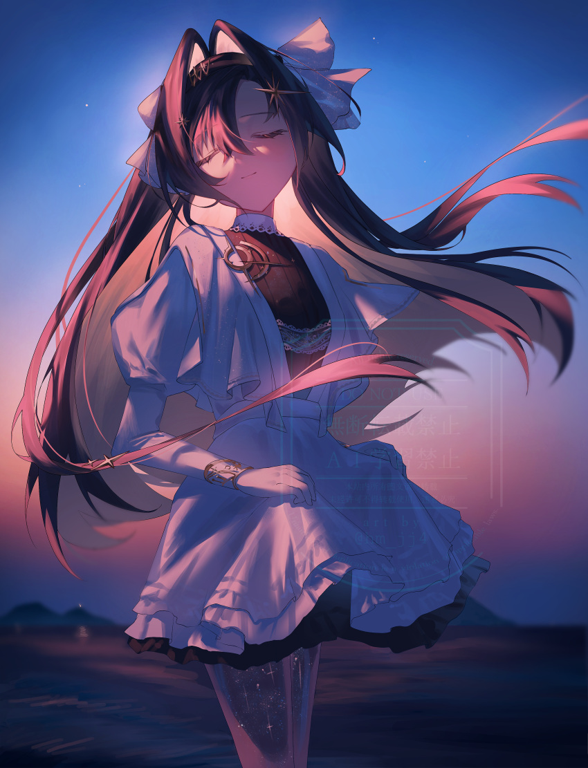Safebooru - 1girl absurdres black hairband blonde hair blue hair blue sky closed eyes closed ...
