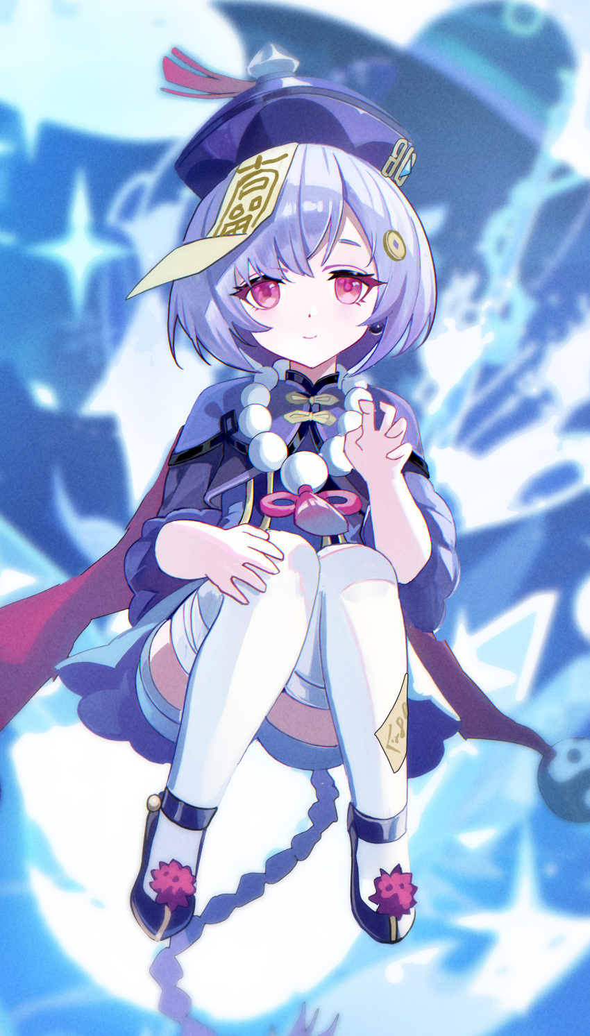 Safebooru - 1girl absurdres bead necklace beads black shoes blue hat chinese clothes closed ...