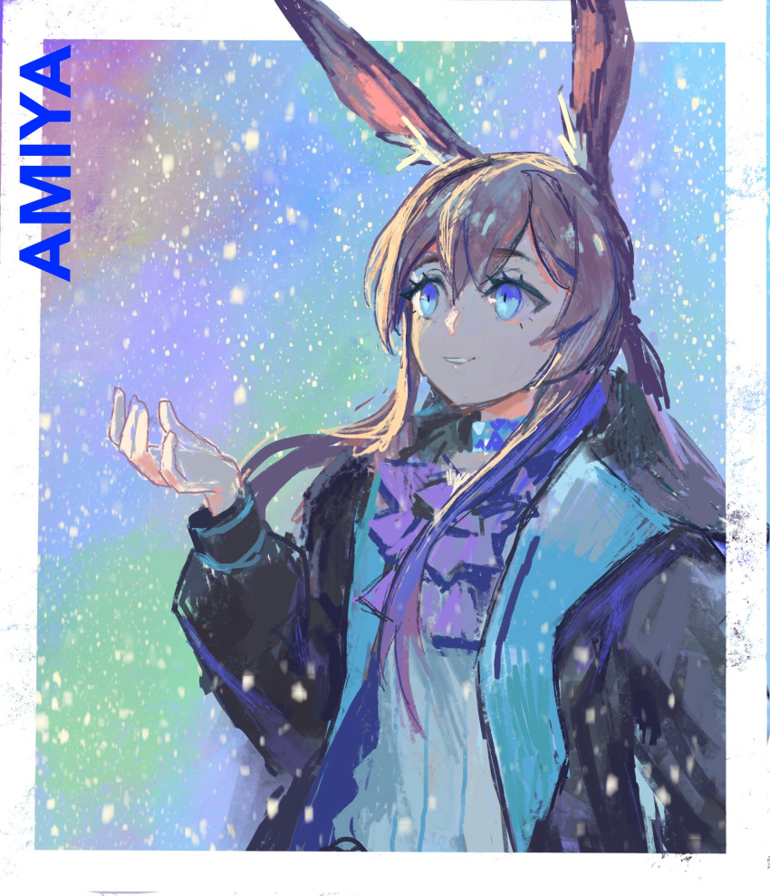 Safebooru - 1girl amiya (arknights) animal ear fluff animal ears arknights ascot black coat blue ...