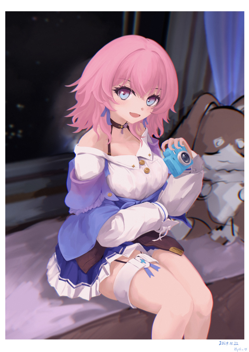 Safebooru - 1girl absurdres artist name black choker black overskirt blue eyes blue jacket blue ...