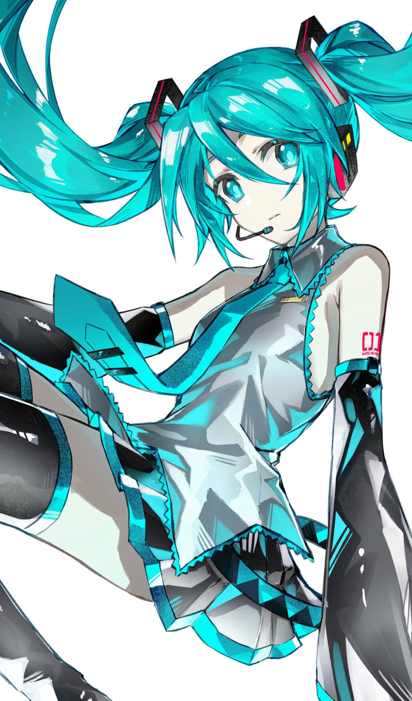 Safebooru - 1girl absurdres aqua eyes aqua hair bare shoulders black sleeves closed mouth ...
