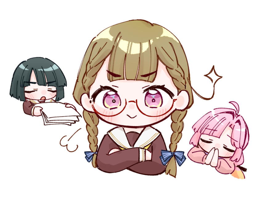 Safebooru - >:) 3girls :o ahoge anyoji hime bespectacled black hair ...