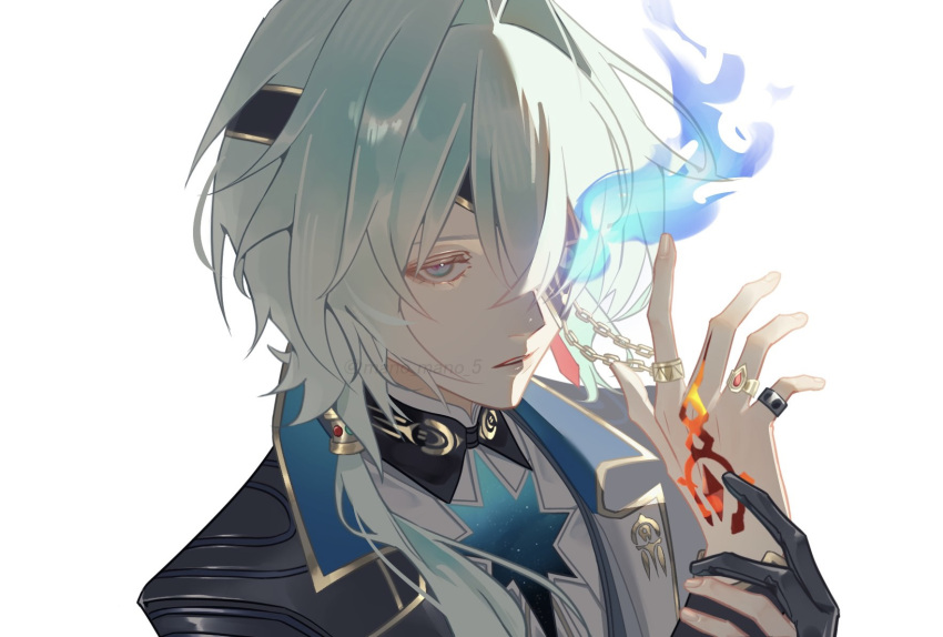 Safebooru - 1boy anaxa (honkai: star rail) aqua hair black jacket blue eyes eyepatch highres ...