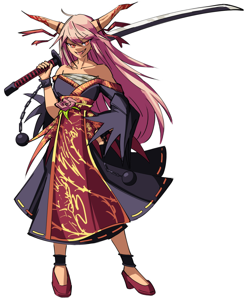 Safebooru - 1girl absurdres asymmetrical horns bare shoulders blood ...