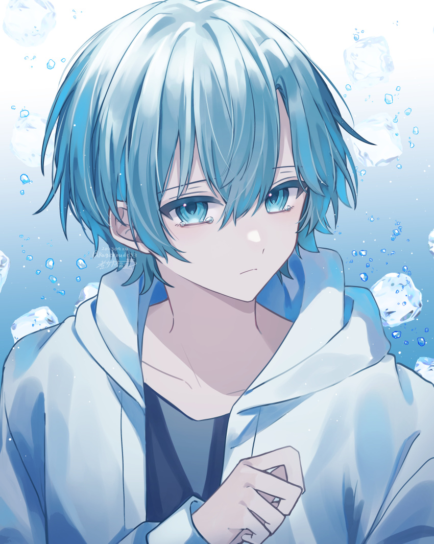 Safebooru - 1boy 2023 absurdres black shirt blue eyes blue hair collarbone daifuku mame ...