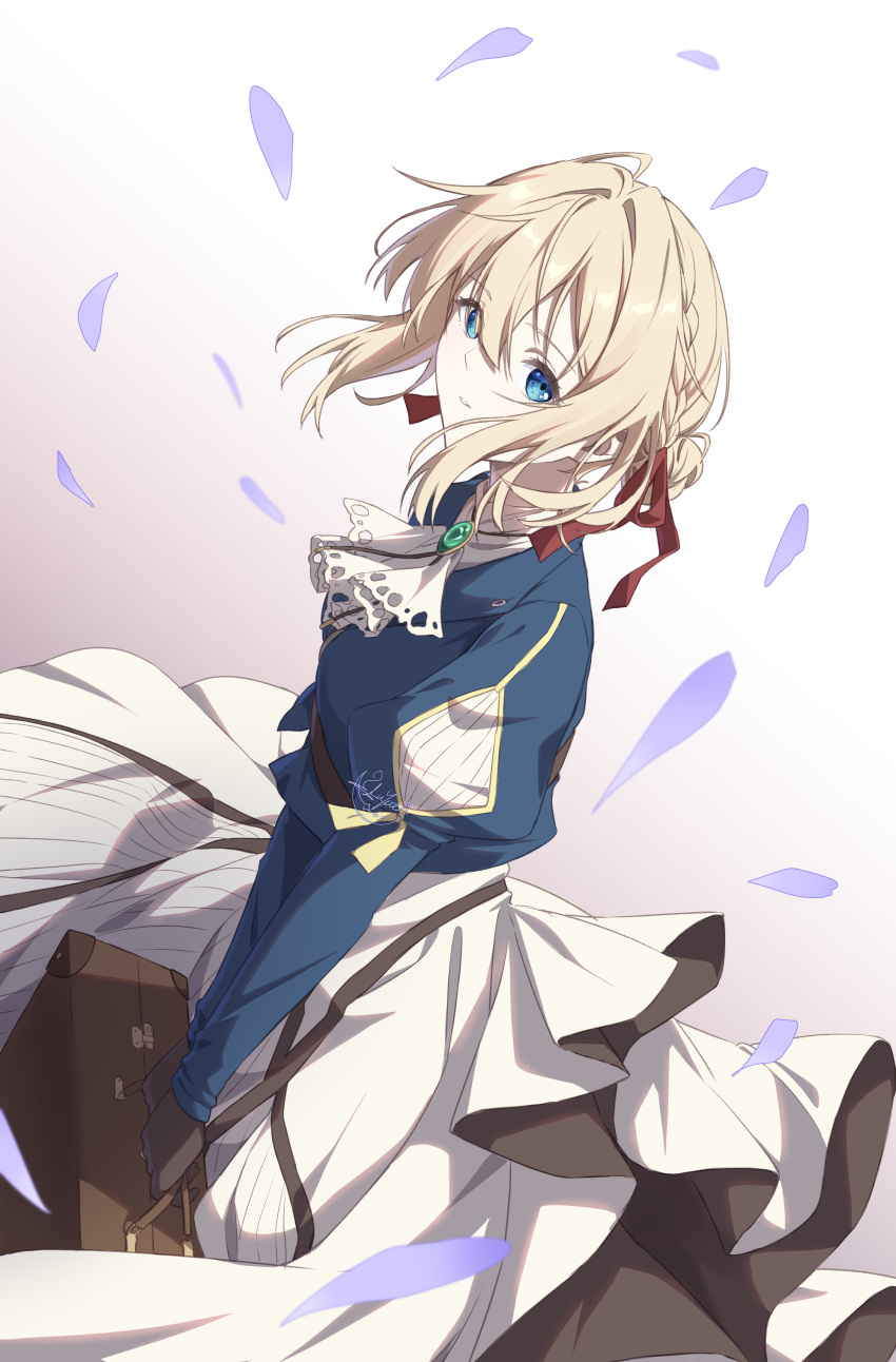 Safebooru - 1girl absurdres blonde hair blue eyes brown gloves closed mouth dress gloves highres ...