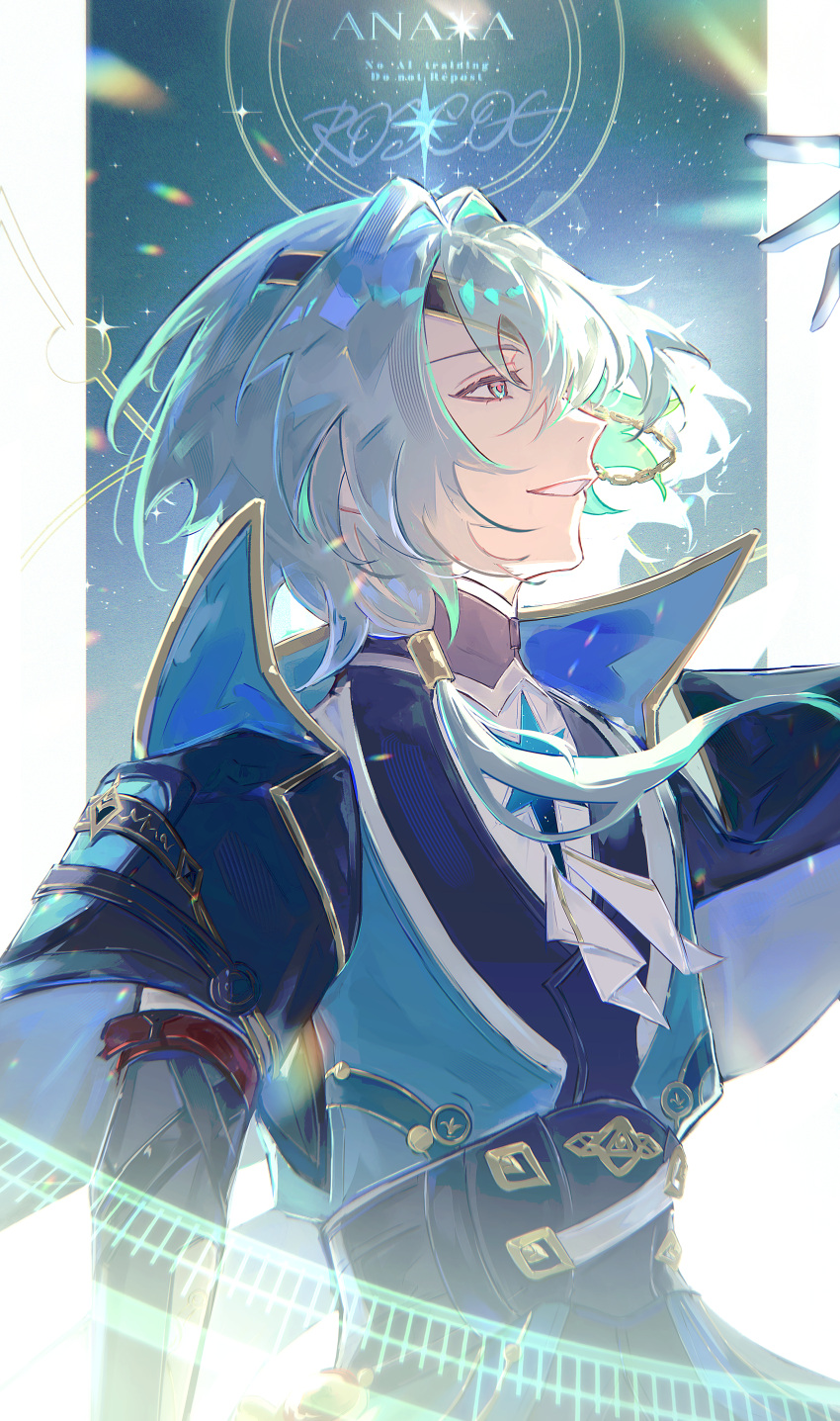 Safebooru - 1boy absurdres anaxa (honkai: star rail) aqua hair black jacket blue eyes character ...