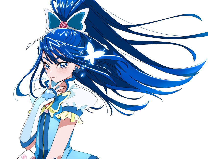 Safebooru - 1girl arm warmers blue eyes blue hair blue vest blush bug butterfly butterfly brooch ...