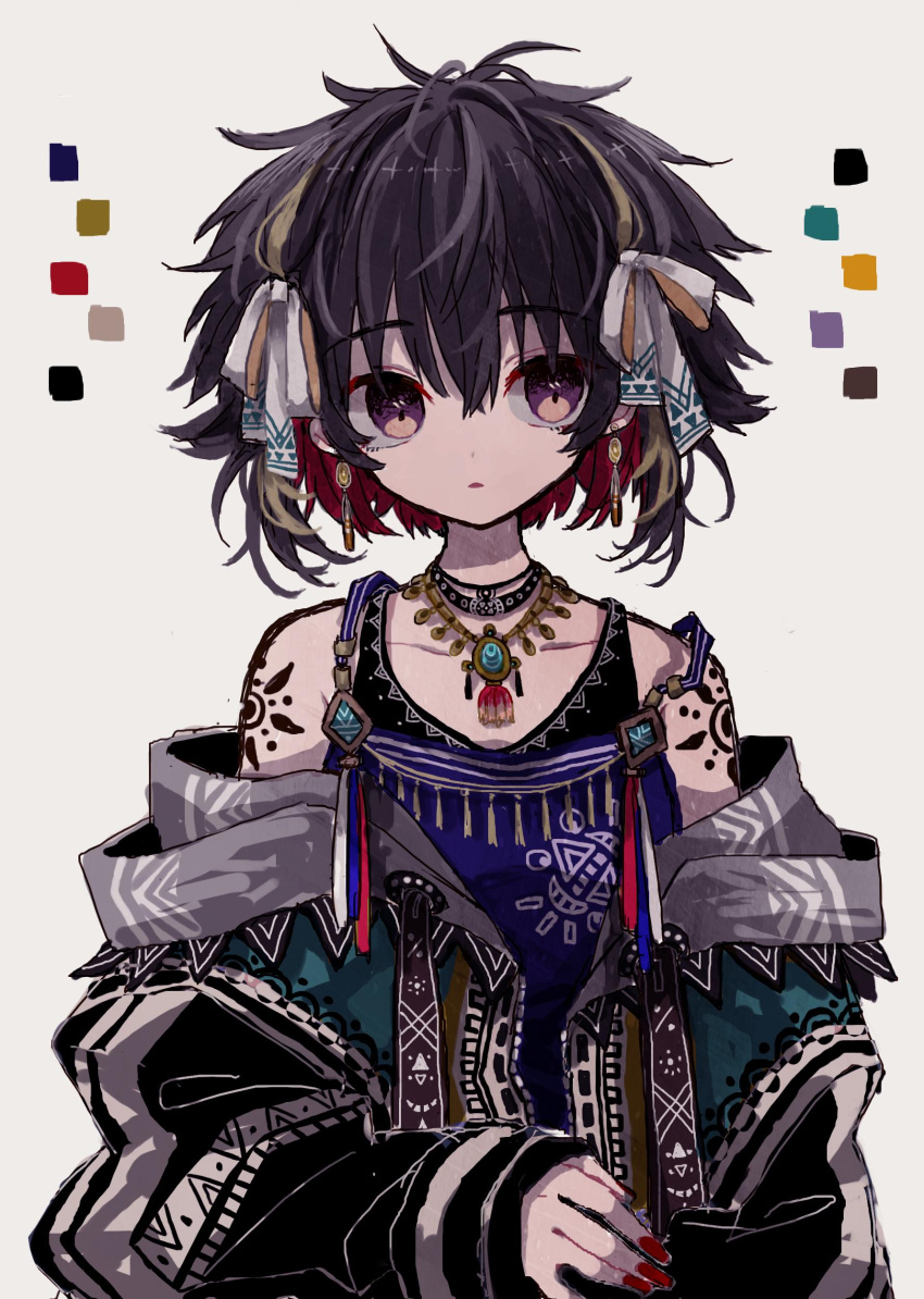 Safebooru - 1girl absurdres azsn10 black hair drawstring earrings hair ...