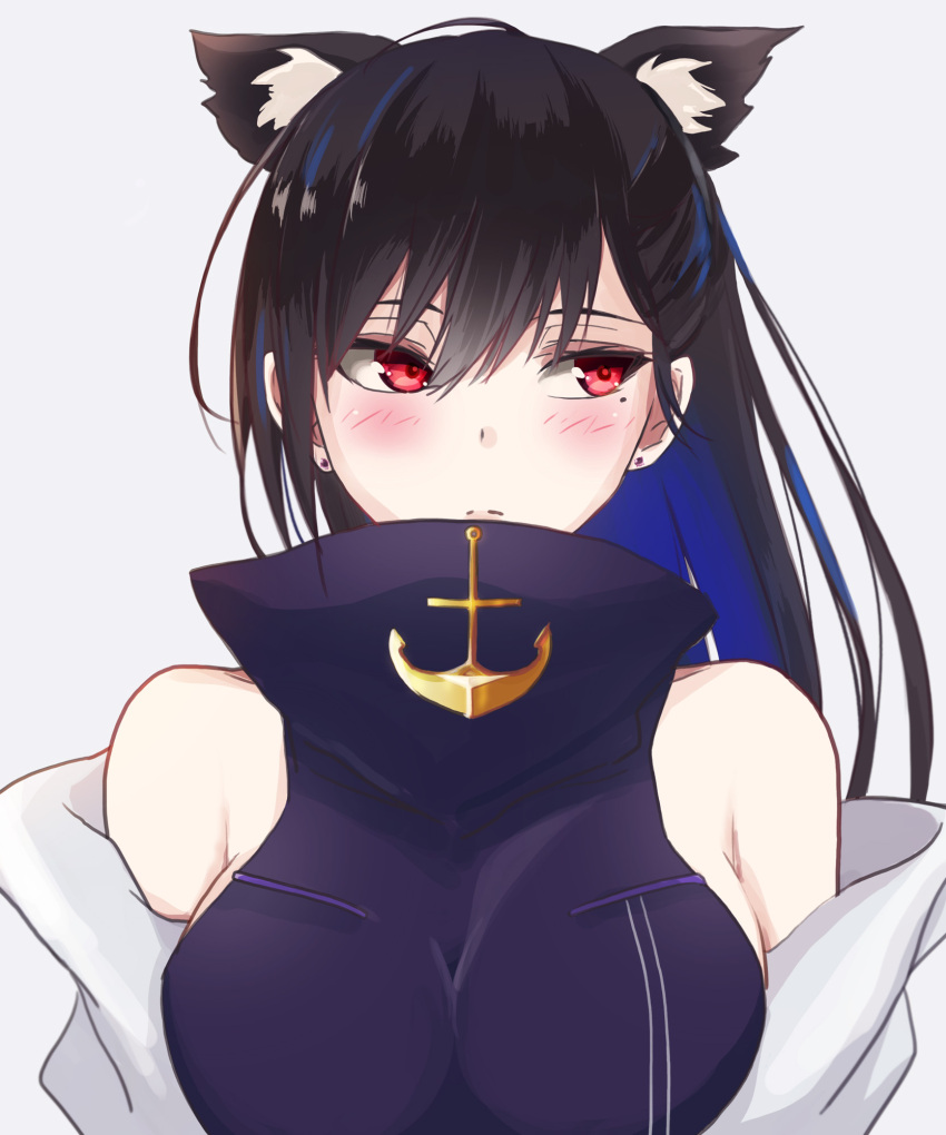 Safebooru - 1girl animal ears azur lane bangs bare shoulders black hair blush breasts cat ears ...