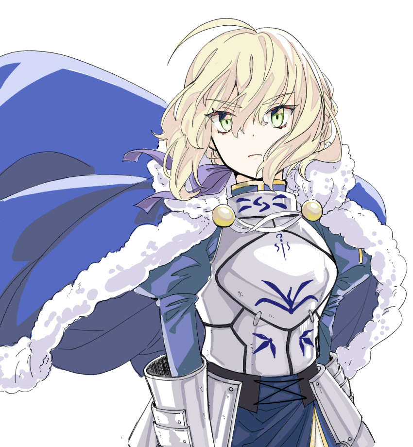Safebooru - 1girl ahoge armor armored dress artoria pendragon (fate) blonde hair blue cape blue ...