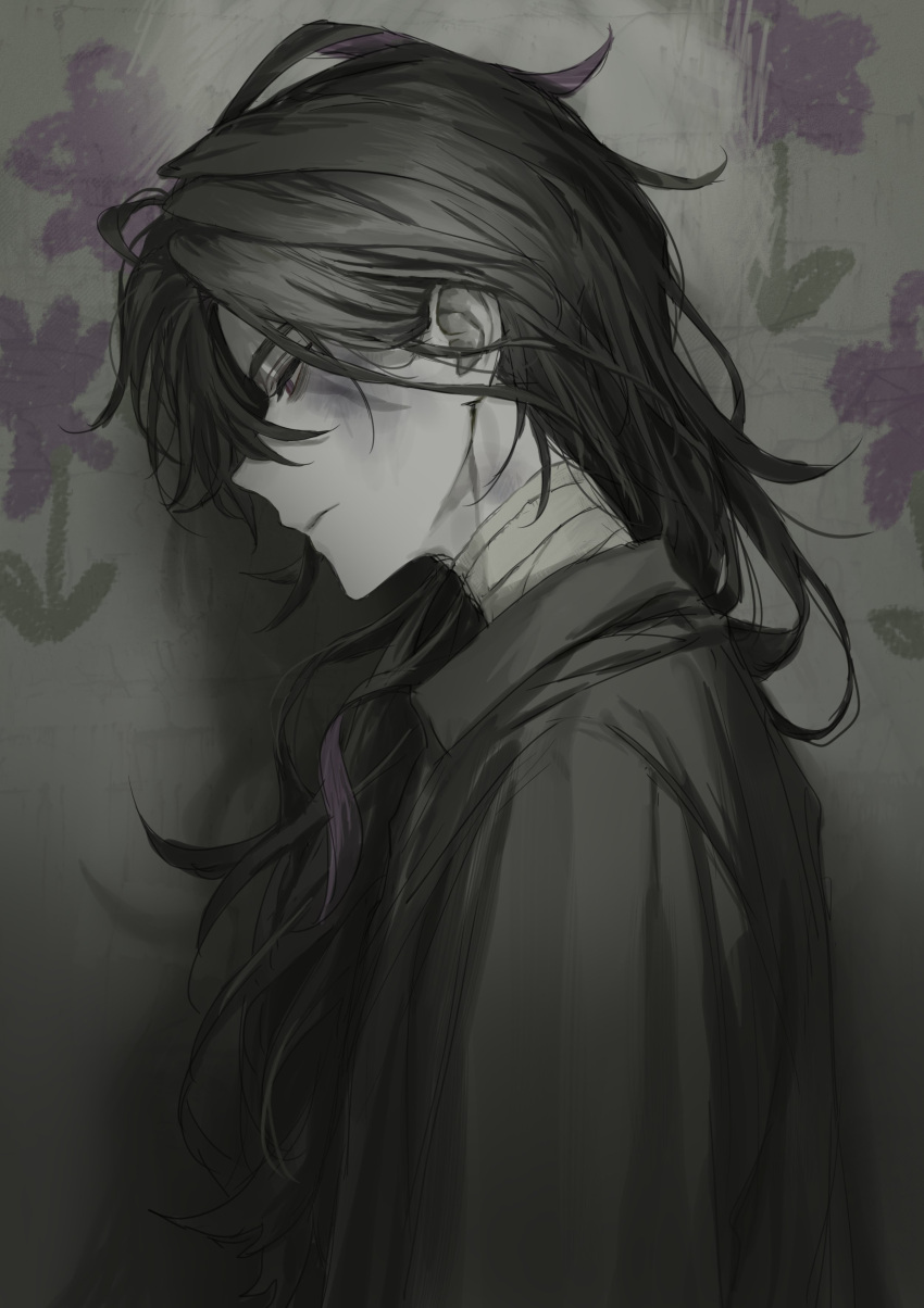 Safebooru - 1boy absurdres bandaged neck bandages black hair black shirt closed mouth highres ...