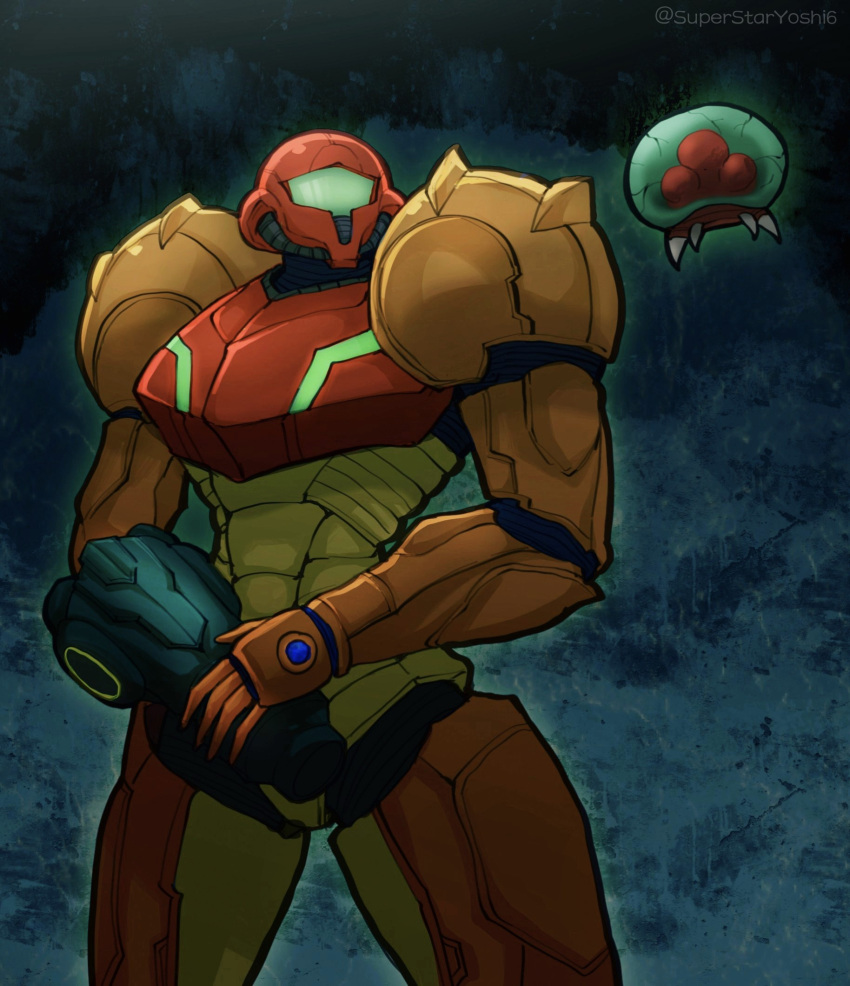 Safebooru - 1girl arm cannon armor artist name assault visor blue ...