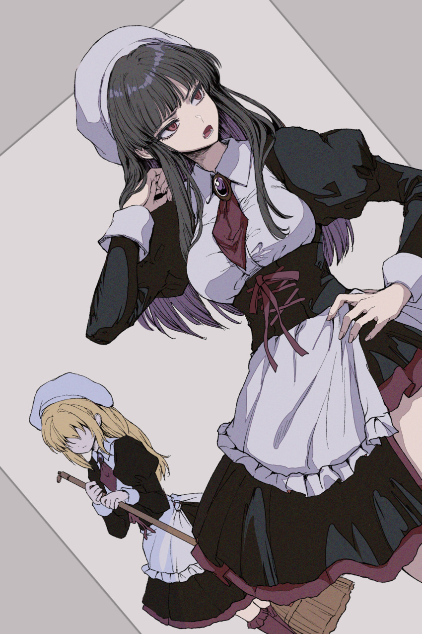 Safebooru - 1girl 1other apron beret black corset black hair black shrug black skirt blonde hair ...