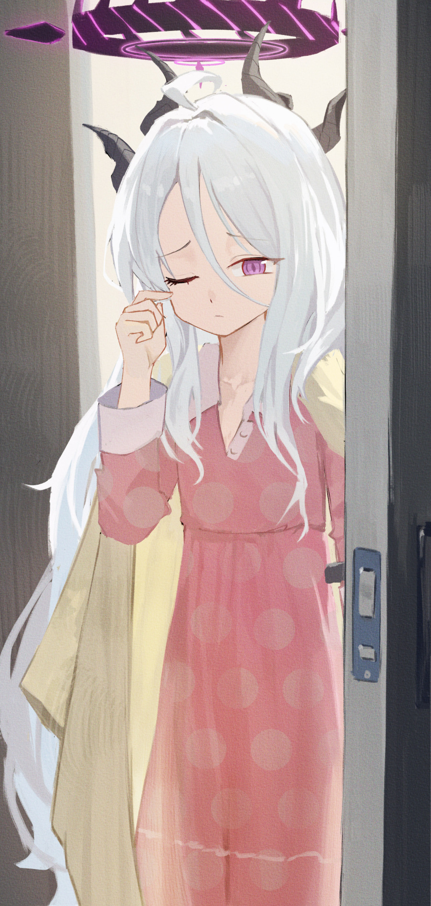 Safebooru - 1girl absurdres black horns blue archive cardigan closed mouth demon girl demon ...