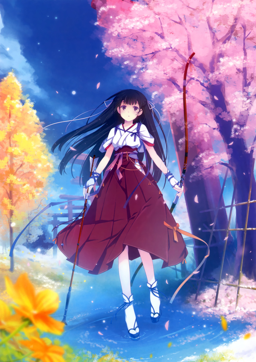 Safebooru - 1girl absurdres arrow black hair bow (weapon) cherry ...