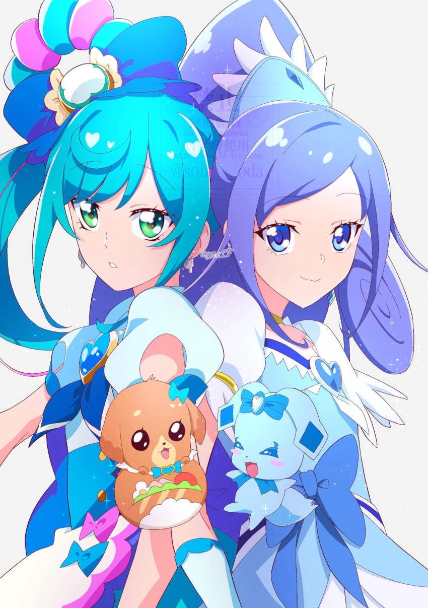 Safebooru - 2girls blue dress blue eyes blue hair closed mouth cure ...
