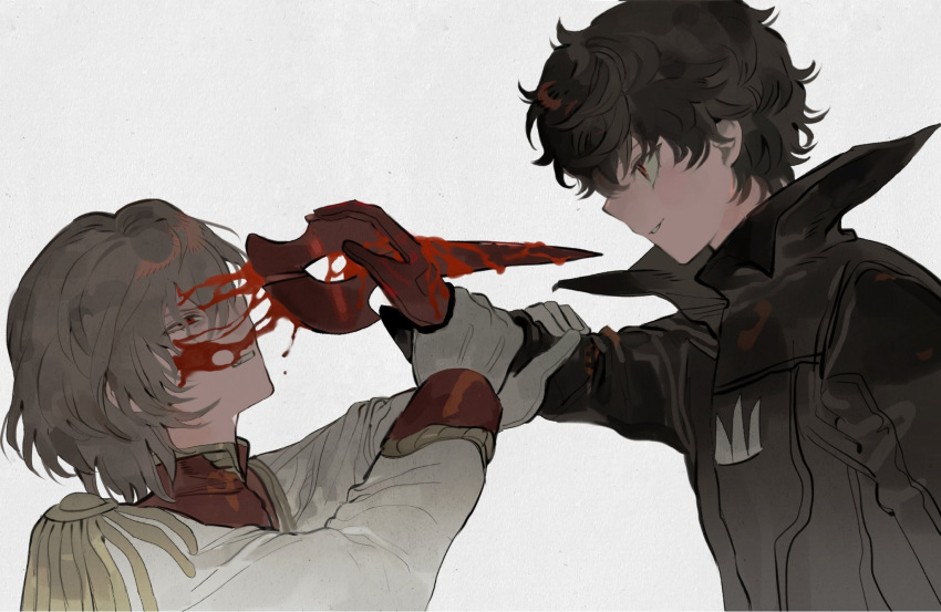 Safebooru - 2boys akechi gorou amamiya ren black coat black hair blood coat crow (persona 5 ...