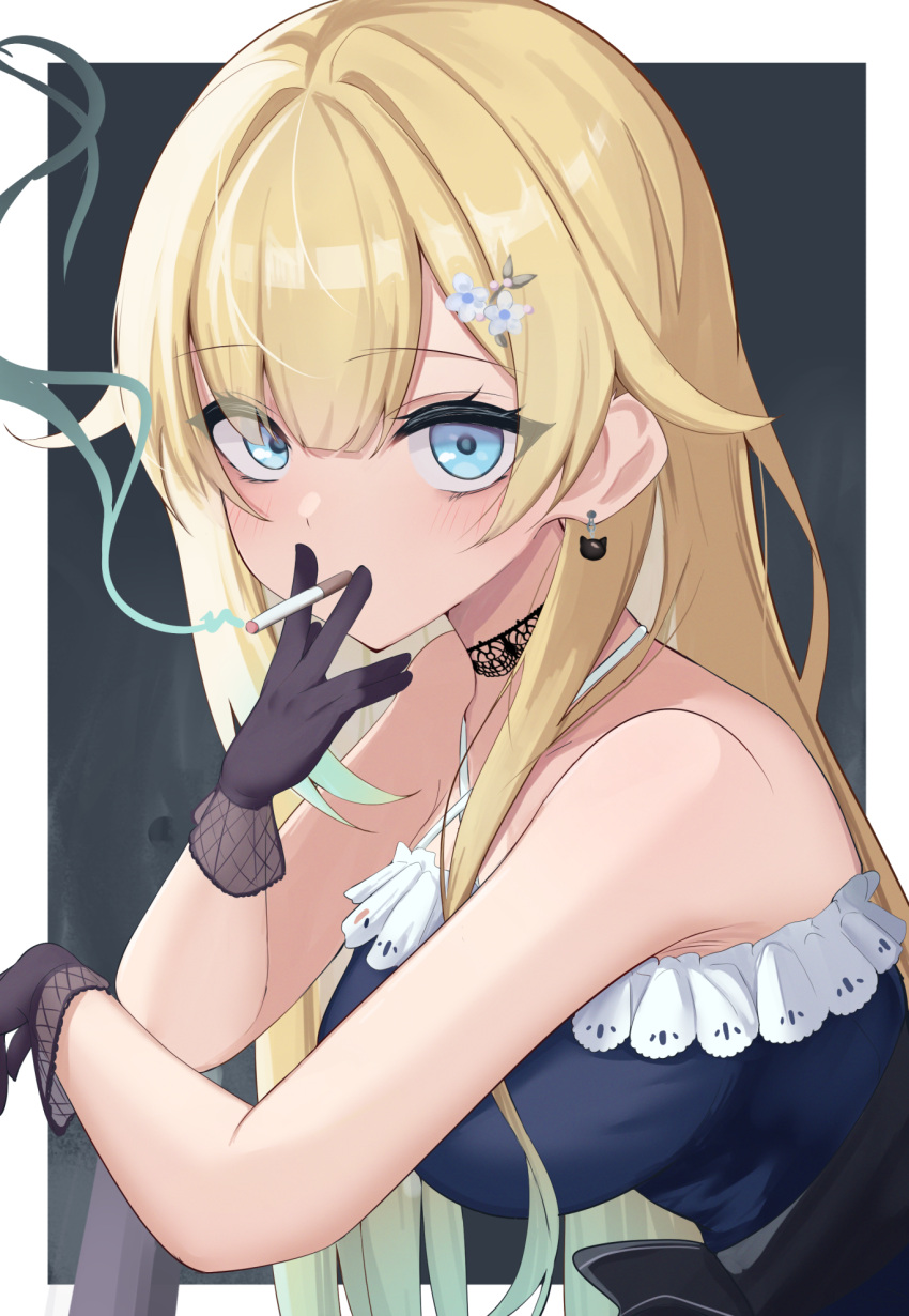 Safebooru - 1girl aizawa ema aizawa ema (1st costume) black choker black gloves blonde hair blue ...