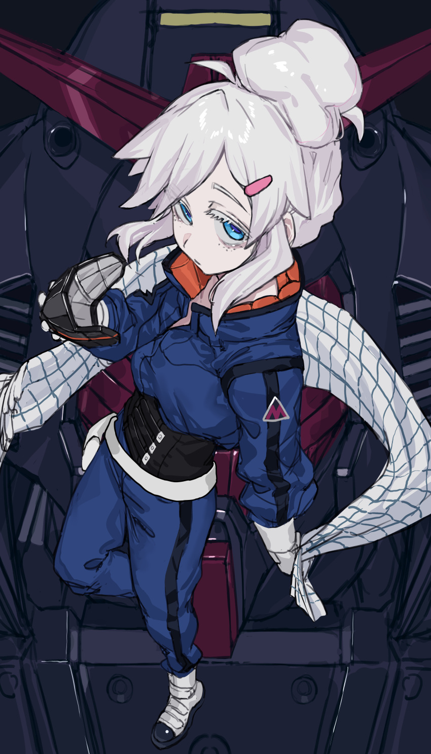 Safebooru - 1girl absurdres blue eyes blue jacket blue pants closed mouth commentary request ...