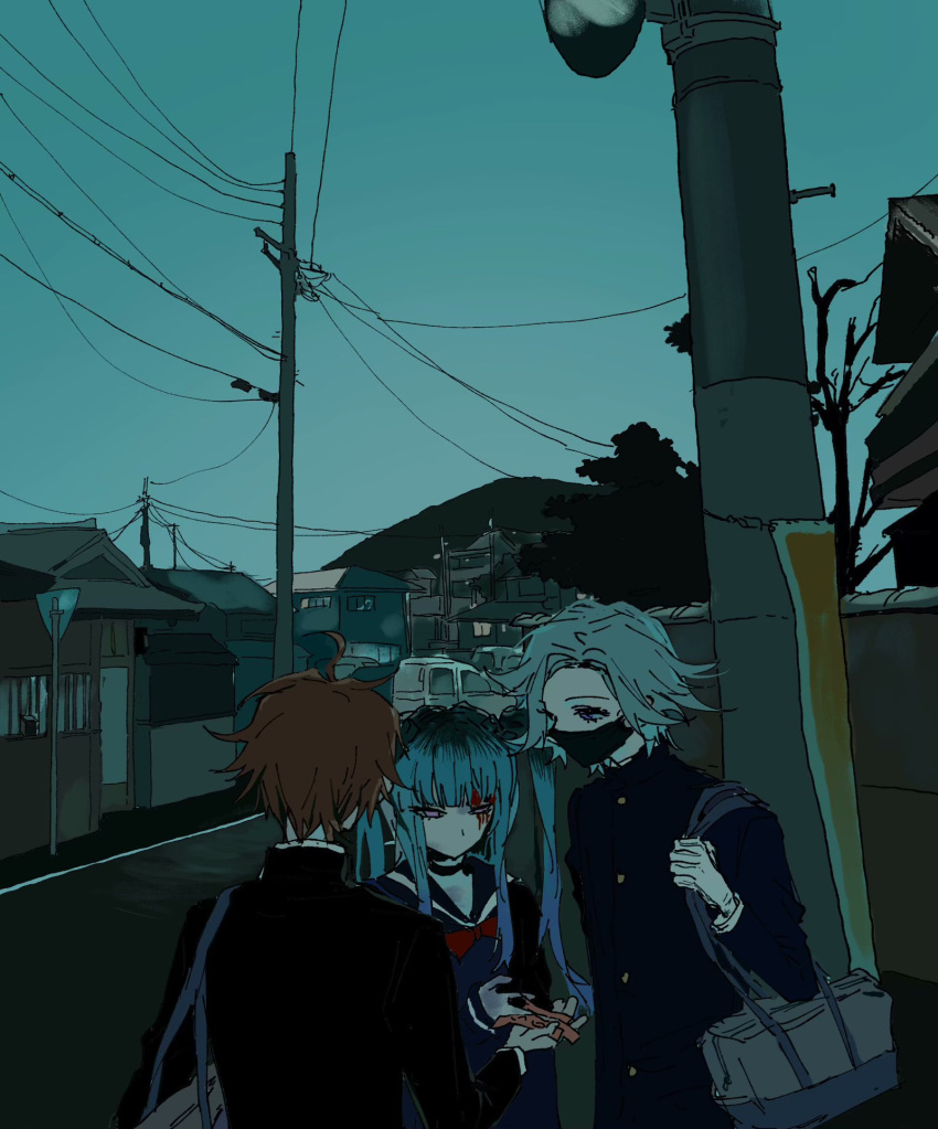 Safebooru - 1girl 2boys amemiya darumi aotsuki eito black hair blue ...