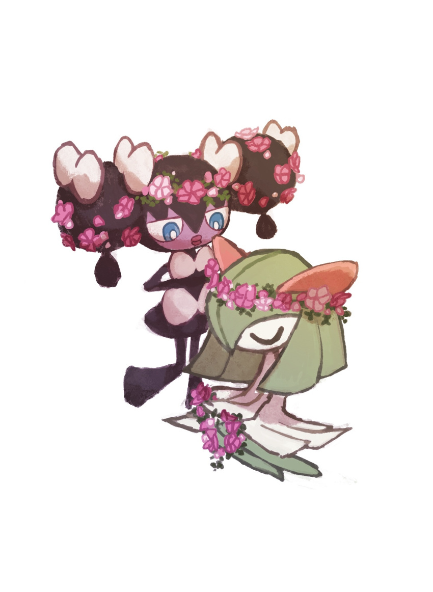 Safebooru - aruco co blue eyes bow closed eyes colored skin flower flower wreath gothorita green ...