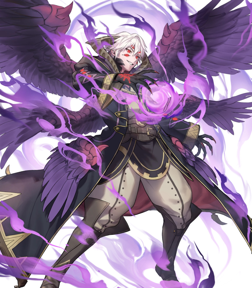 Safebooru - attack aura black coat black hair black wings body markings ...