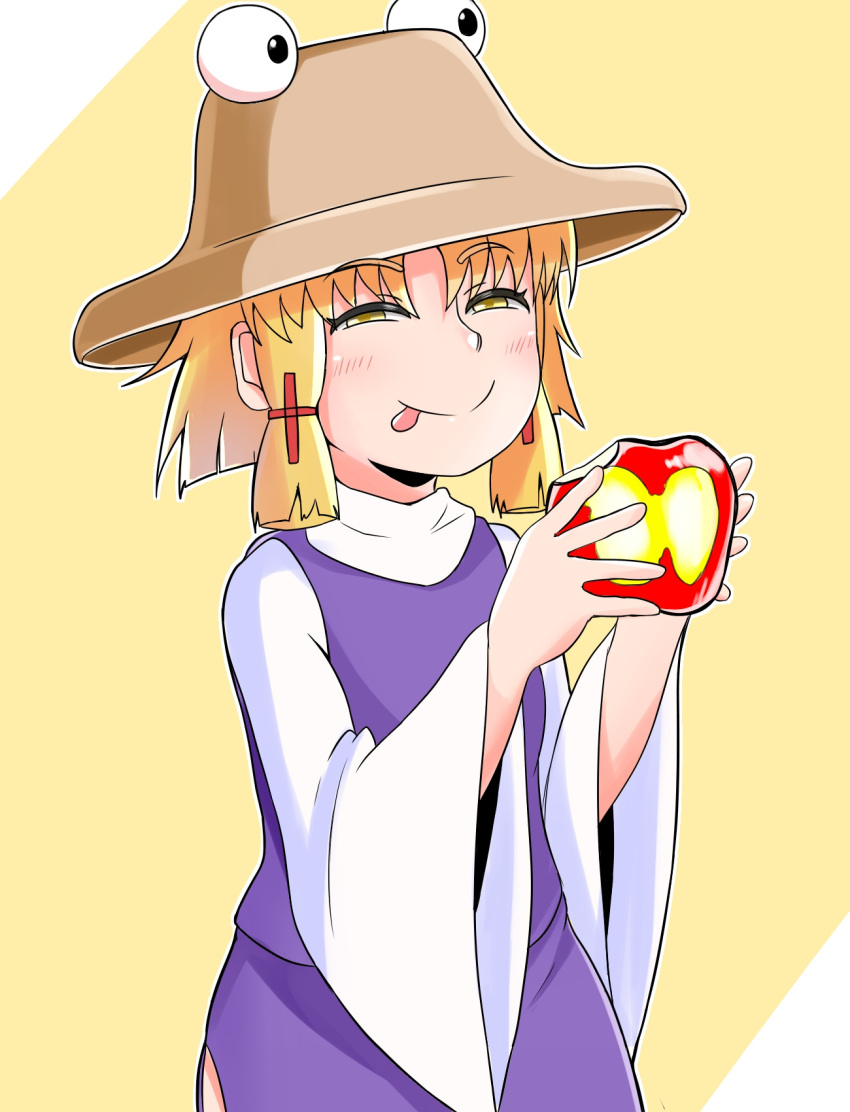 Safebooru - 1girl :p apple (inmu) blonde hair blush brown hat closed ...