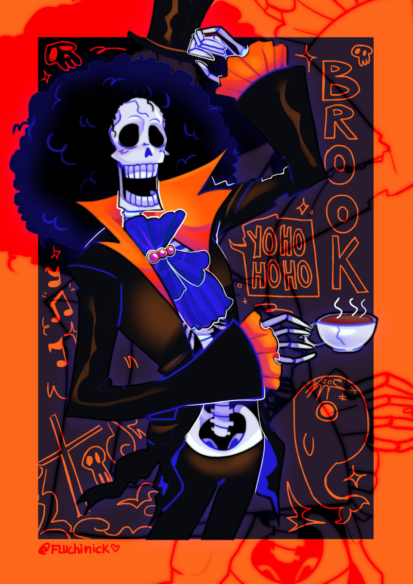 Safebooru - 1boy absurdres afro alternate hair color artist name ascot black hat blue ascot blue ...