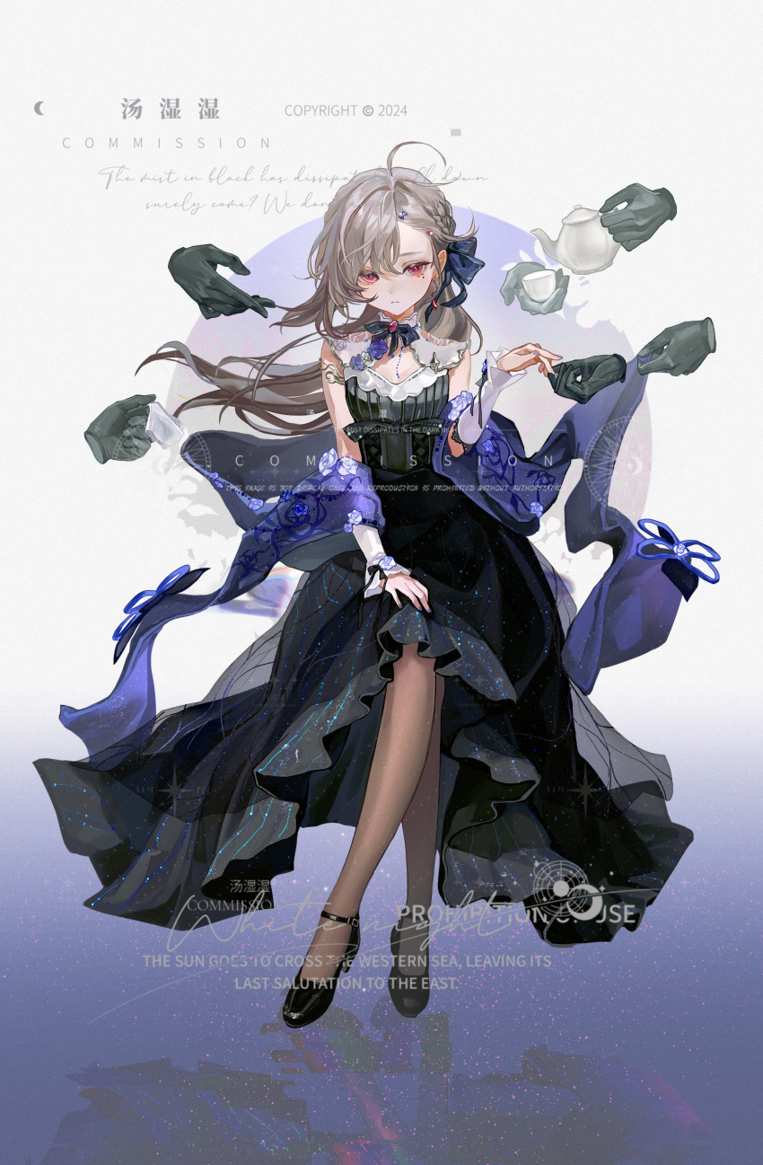 Safebooru - 1girl absurdres ahoge black dress breasts closed mouth crossed legs cup dress ...