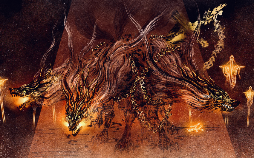 Safebooru - 1other absurdres calligraphy brush (medium) cerberus chain deadpool yuchan elden ...