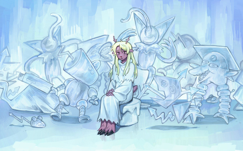 Safebooru - 1girl animal ears antlers black eyes blonde hair capelet ...